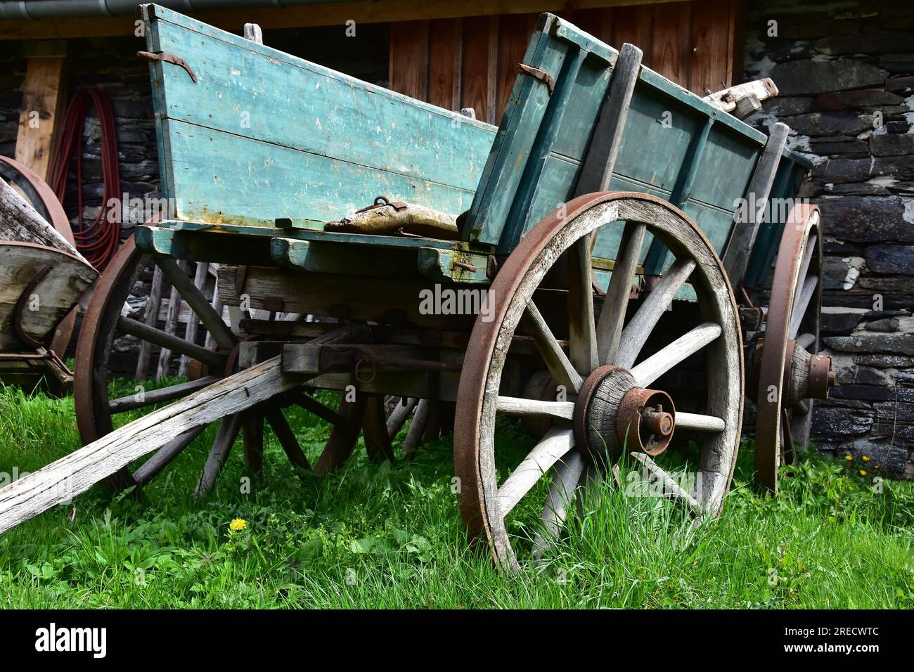 Old barrow for horses or oxen made of wood and iron Stock Photo - Alamy