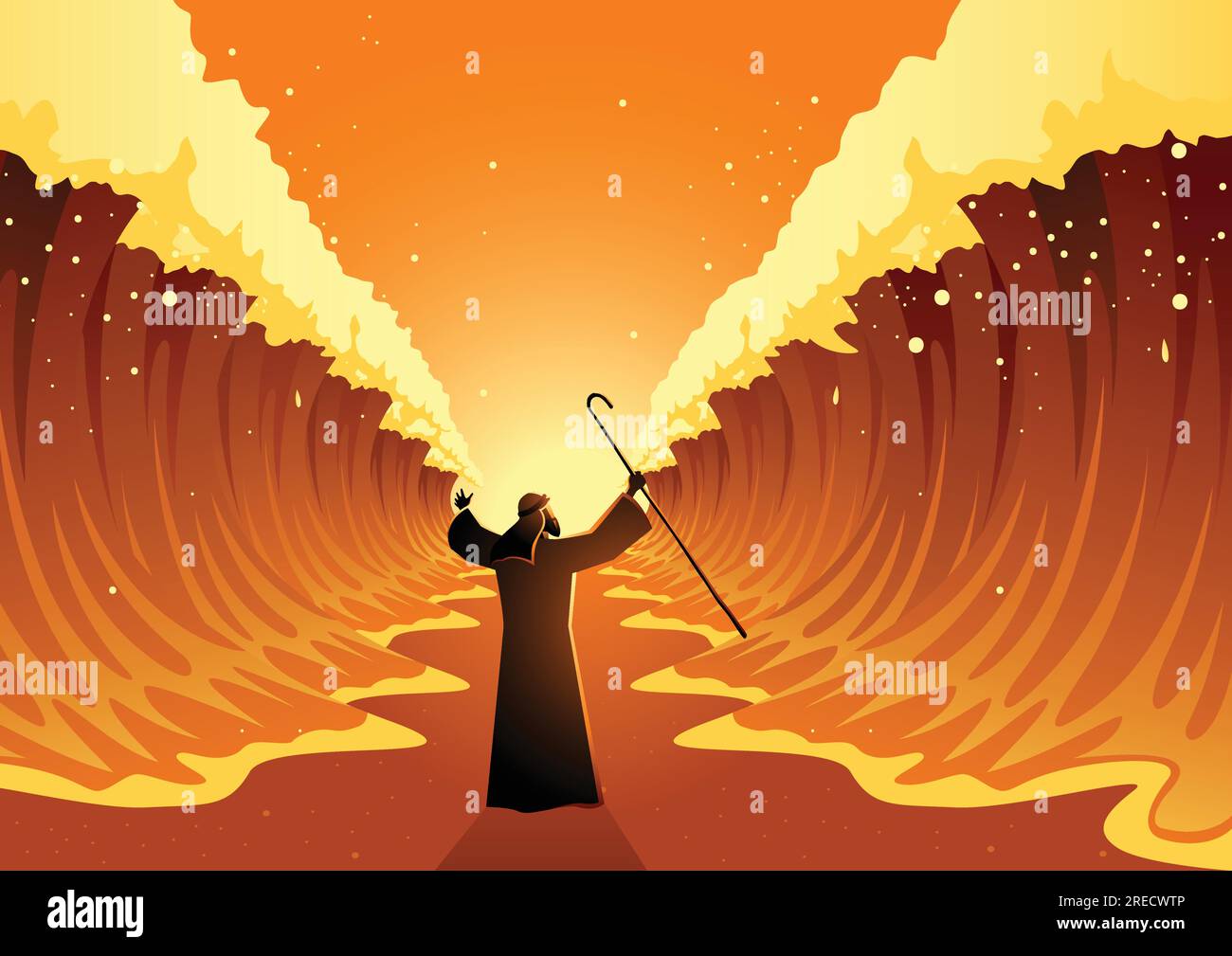 Biblical and religion vector illustration series, Moses held out his ...