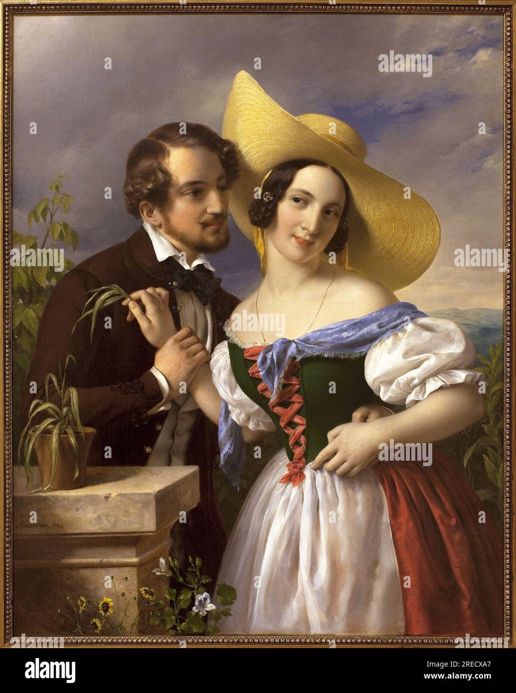 "La plaisanterie amoureuse" Scene de seduction et de flirt. Peinture de ...