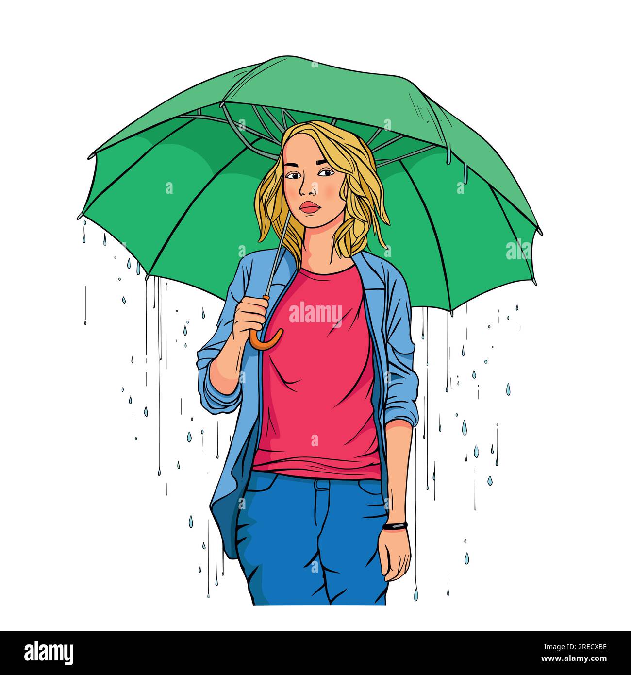 women holding umbrella in raining. character design. season concept ...