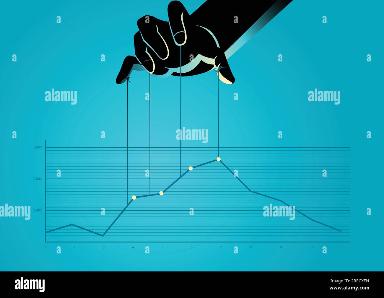 Business concept vector illustration of a puppet master controlling ...