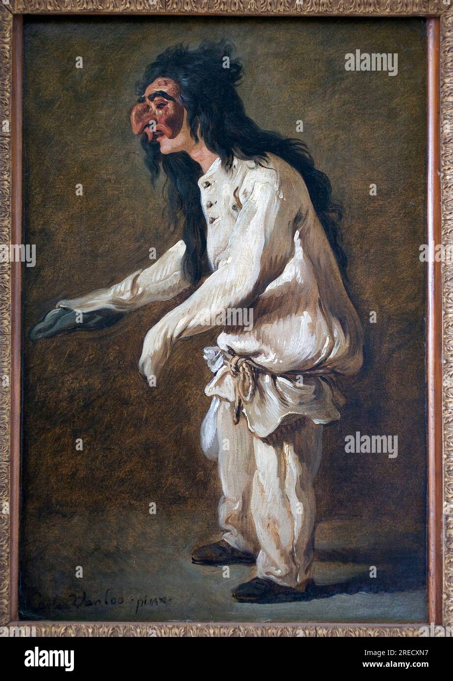 Polichinelle (Pulcinella). Peinture de Carle Van Loo (1705-1765), huile ...