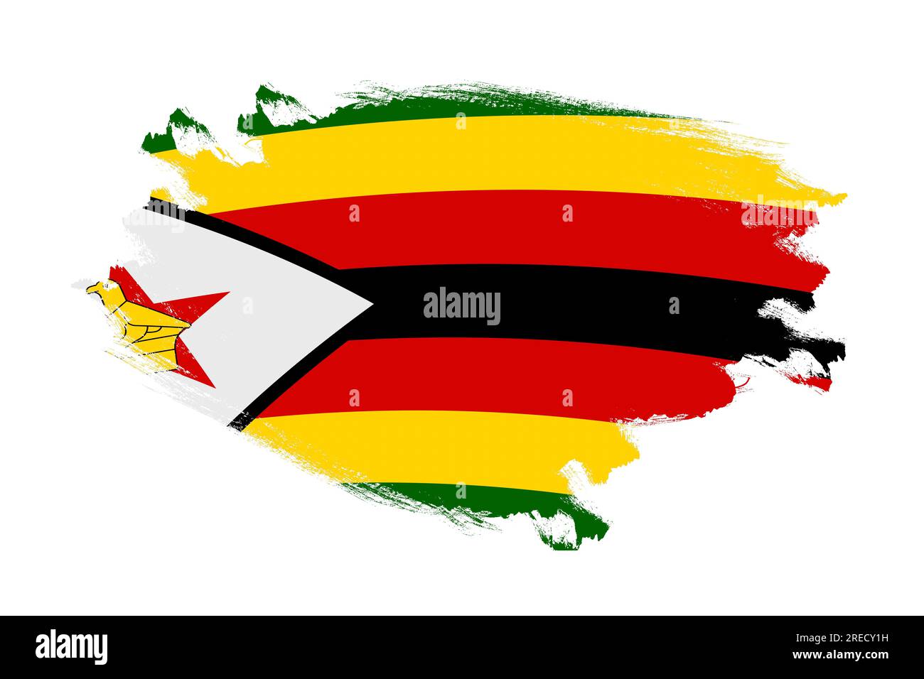 Abstract stroke brush textured national flag of Zimbabwe on isolated ...