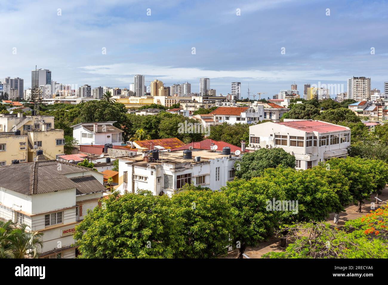 View over houses and apartments in the central suburbs of Maputo ...