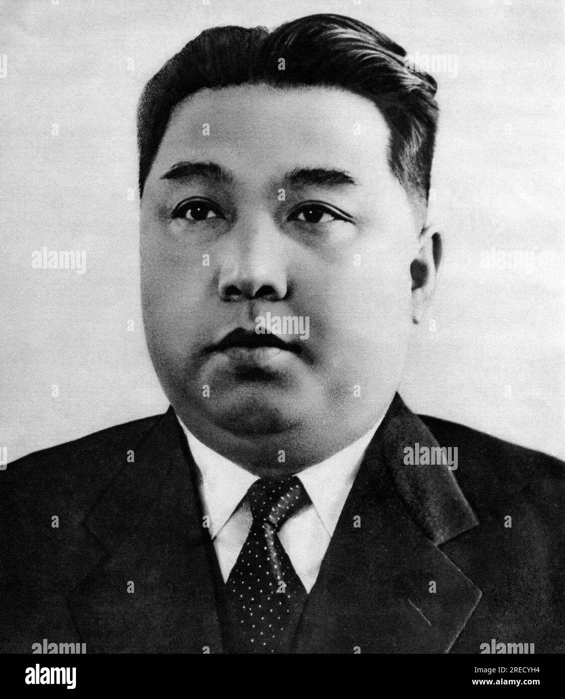 Portrait de Kim Il Sung (Kim Il-sung) (1912-1994), homme d'etat et marechal nord coreen in "La ...