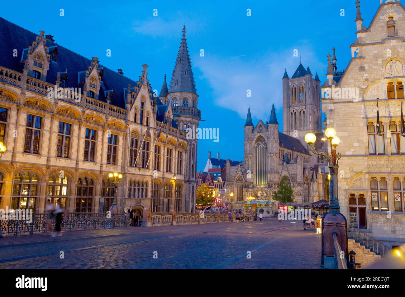 Saint Michael's Church in Ghent Town centre at dusk, August Stock Photo ...