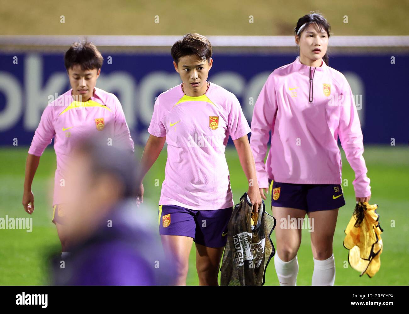 Adelaide, Australia. 27th July, 2023. China's Zhang Linyan, Wang Shuang and Dou Jiaxing (L to R ...
