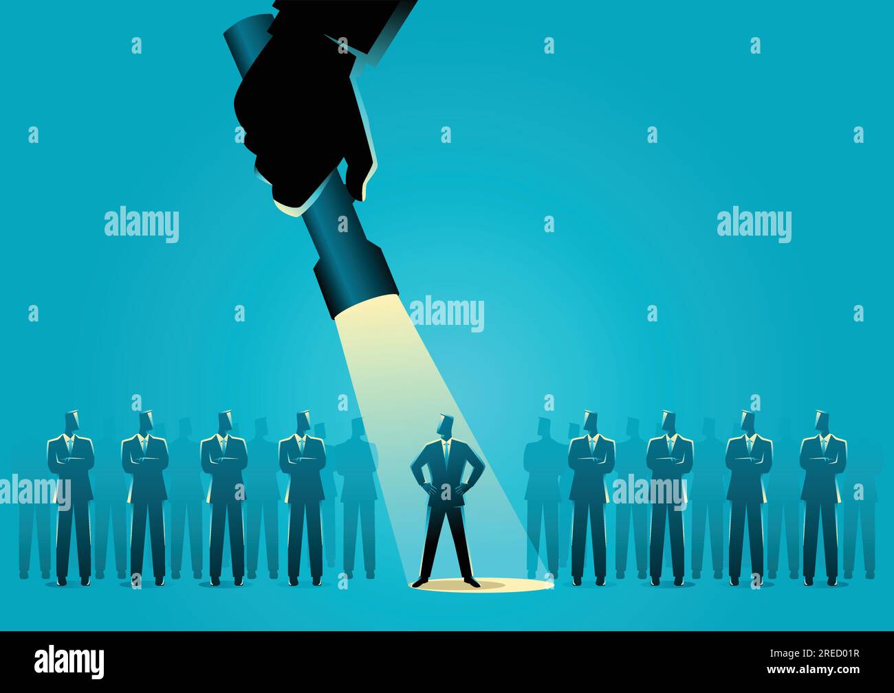 Silhouette illustration of a businessman being flash lighted among ...