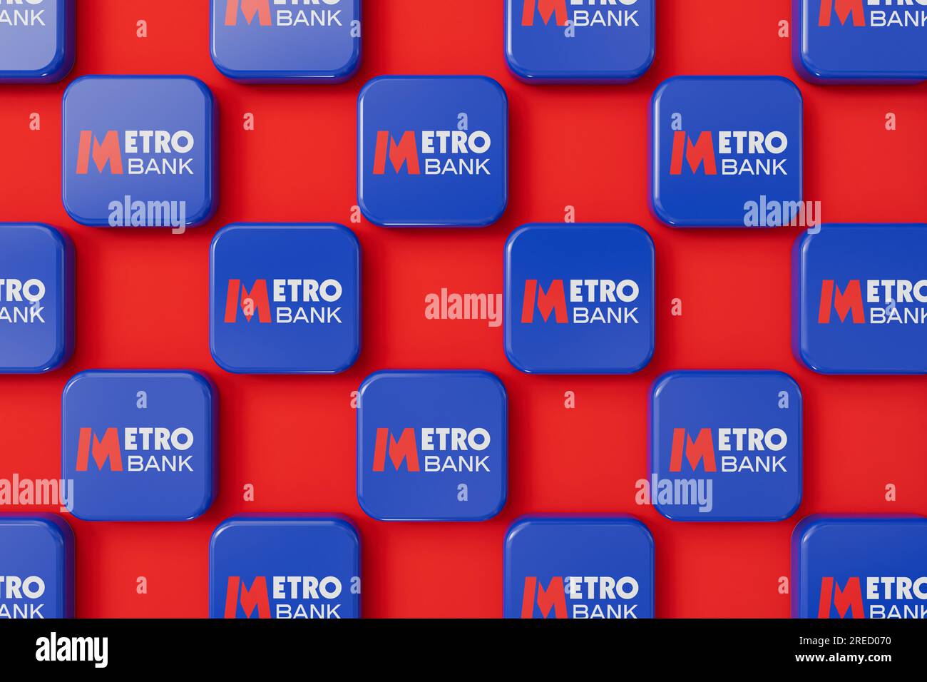 LONDON, UK - July 2023: Metro bank company logo. 3D Rendering Stock ...