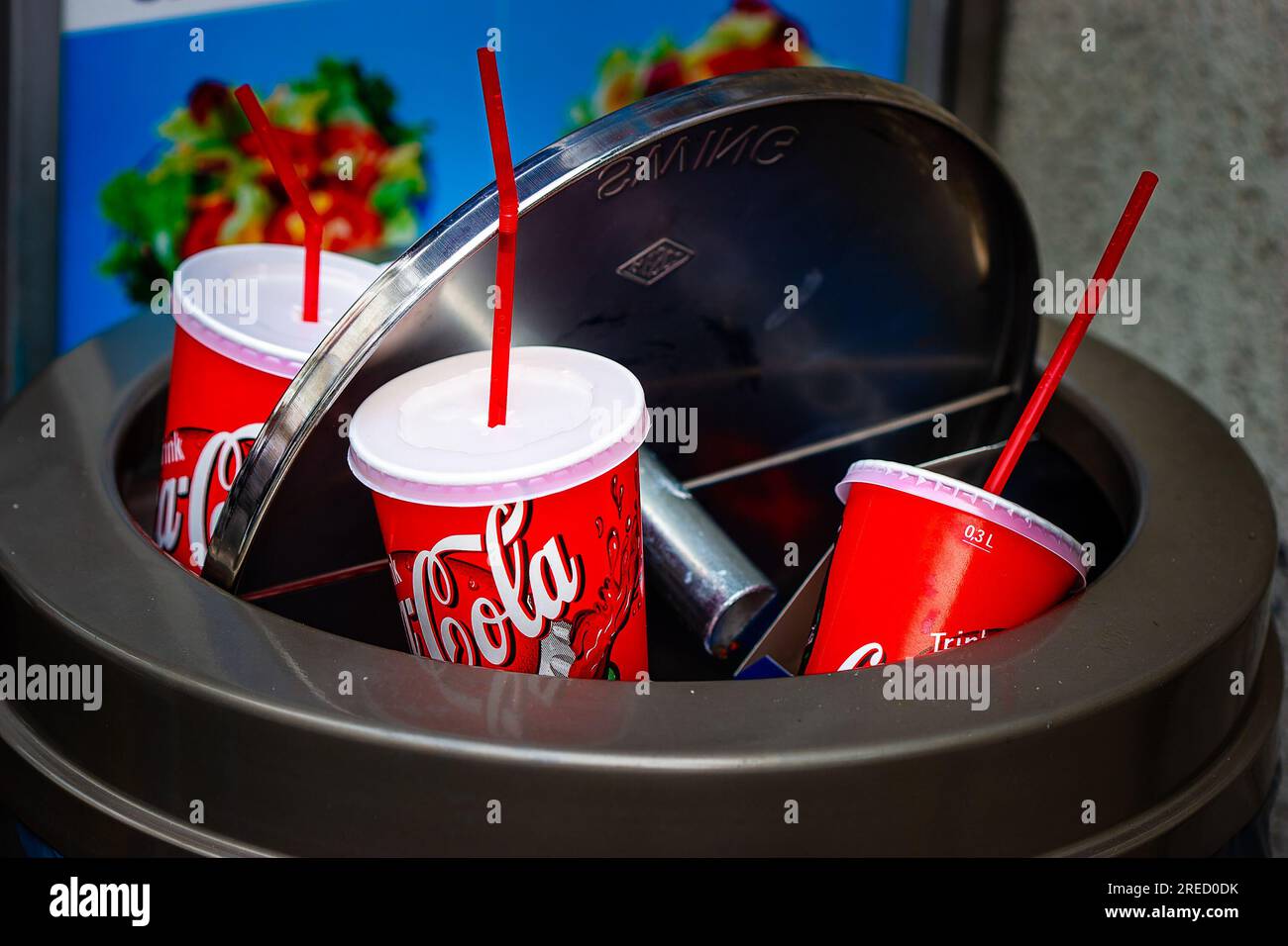 Trash bin with Coca-Cola cans Stock Photo - Alamy