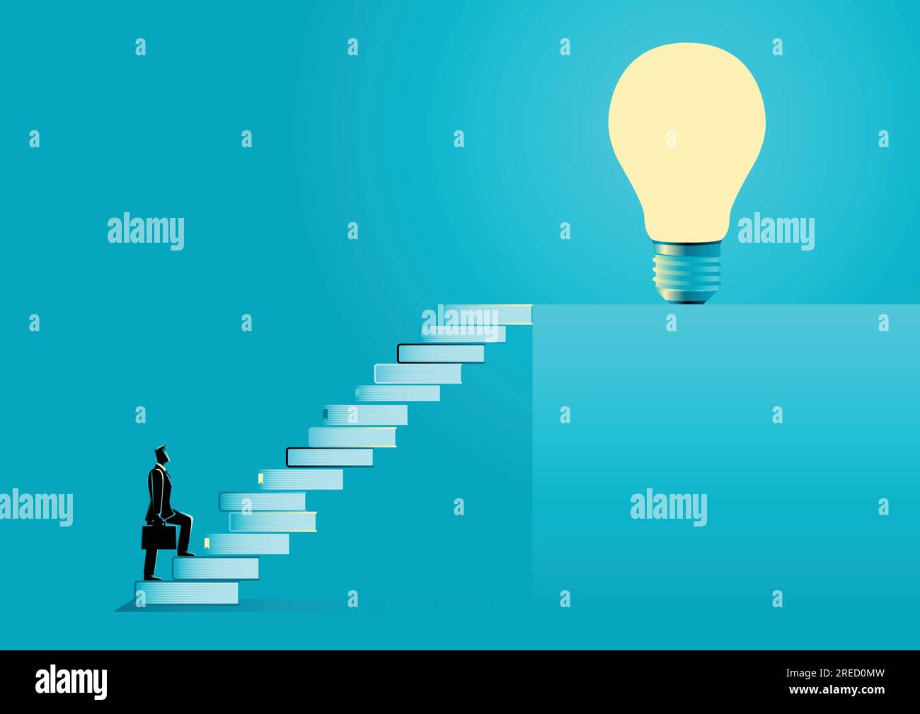 Business illustration of a businessman with suitcase going up the ...