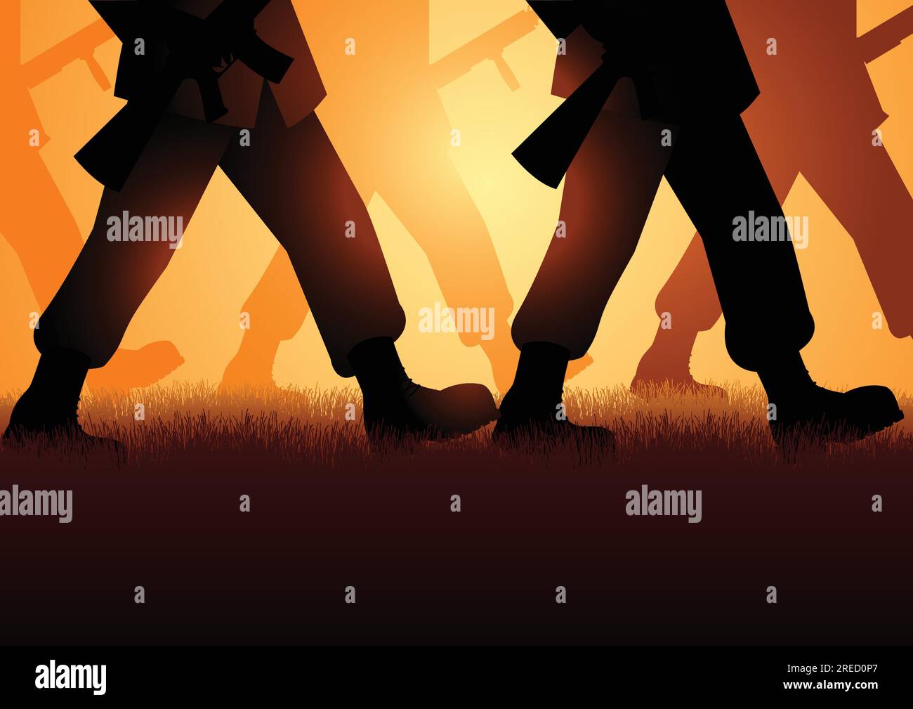 Vector illustration of army marching on grassland Stock Vector Image ...