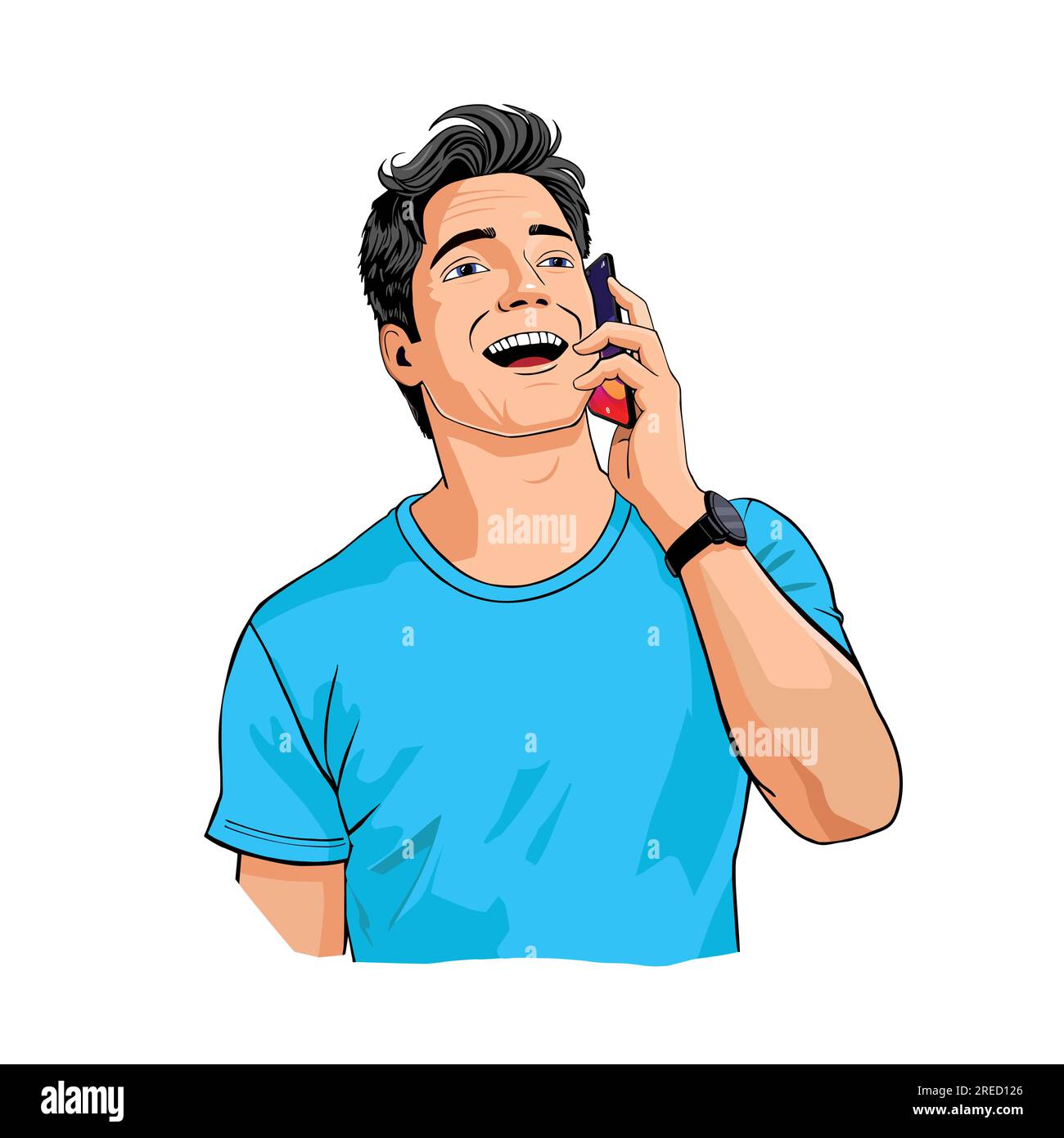 Happy Man Cartoon Character Talking On Mobile Phone Cartoon Vector