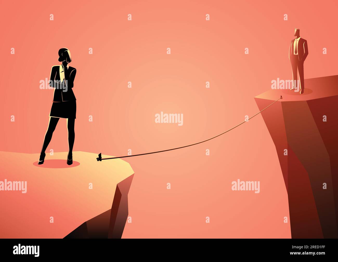 Concept vector illustration of woman and man separated by a ravine ...