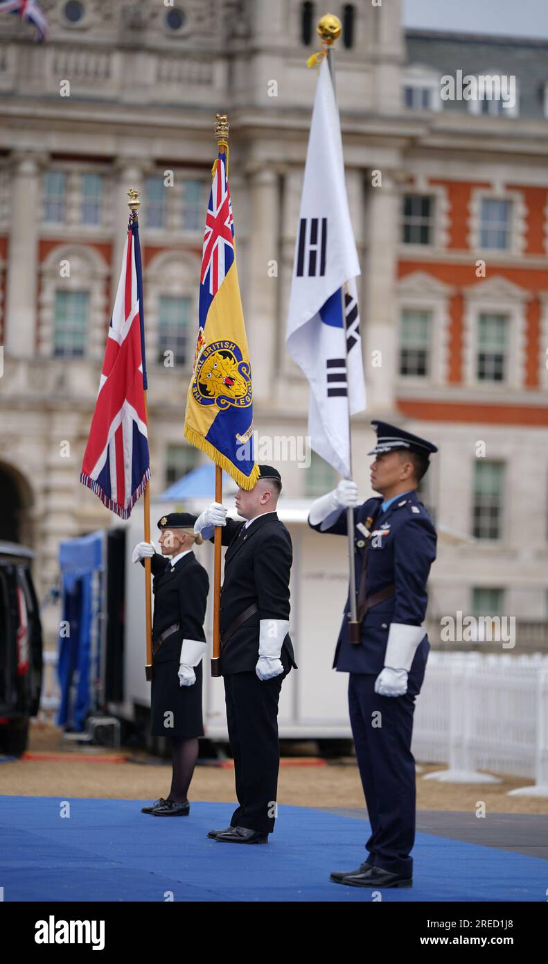 Flag bearers during the Remembering Korea event, on Horse Guards Parade ...