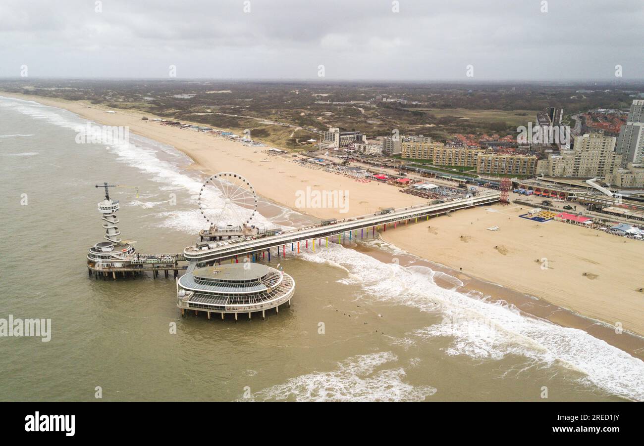 Aerial images of the pier of Scheveningen with The Hague in the ...