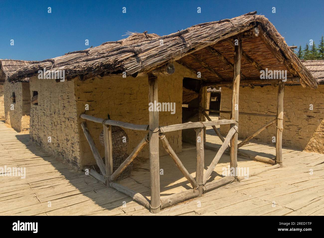 House at Bay of Bones, prehistoric pile-dwelling, recreation of a ...