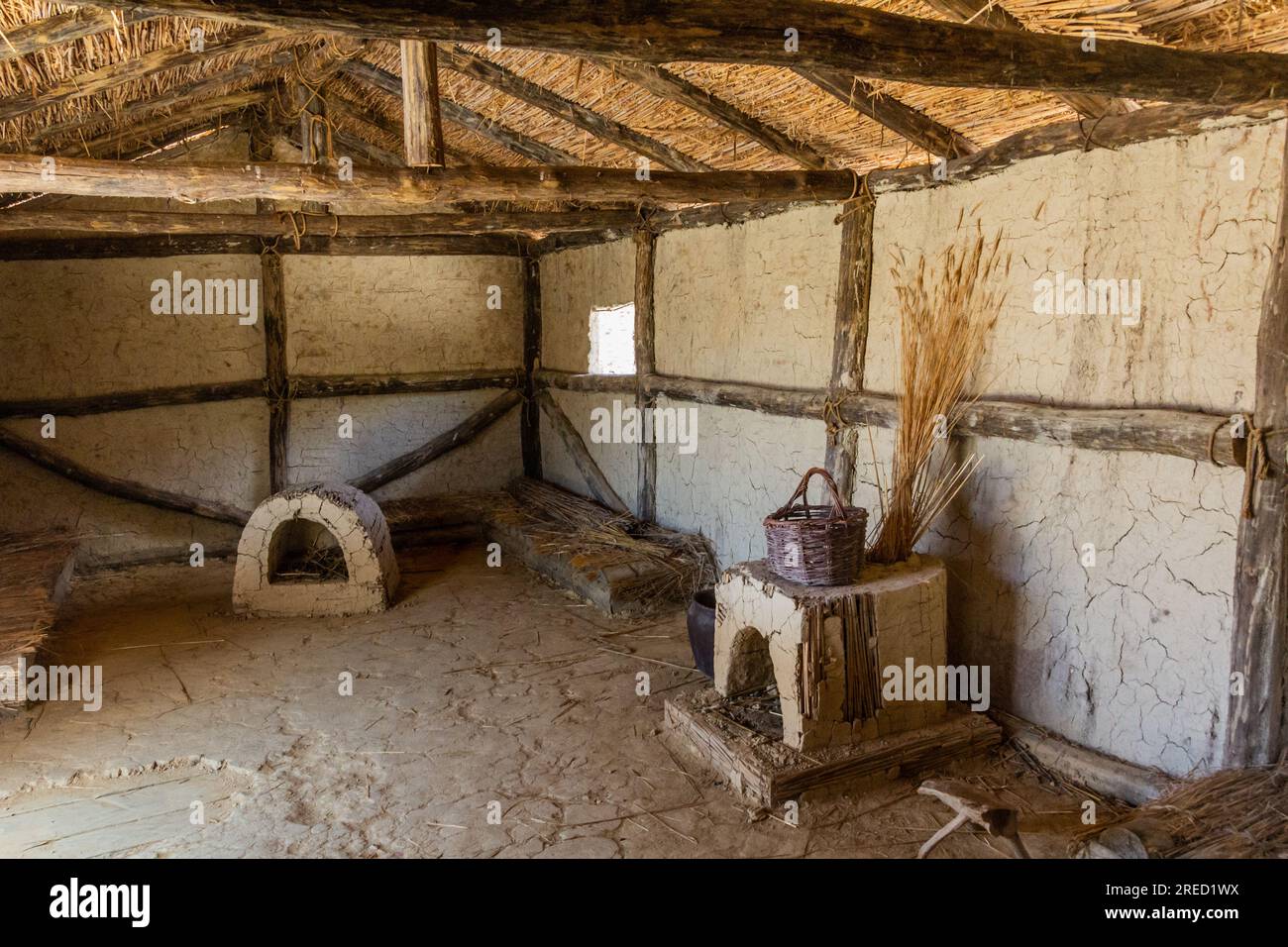 House at Bay of Bones, prehistoric pile-dwelling, recreation of a ...