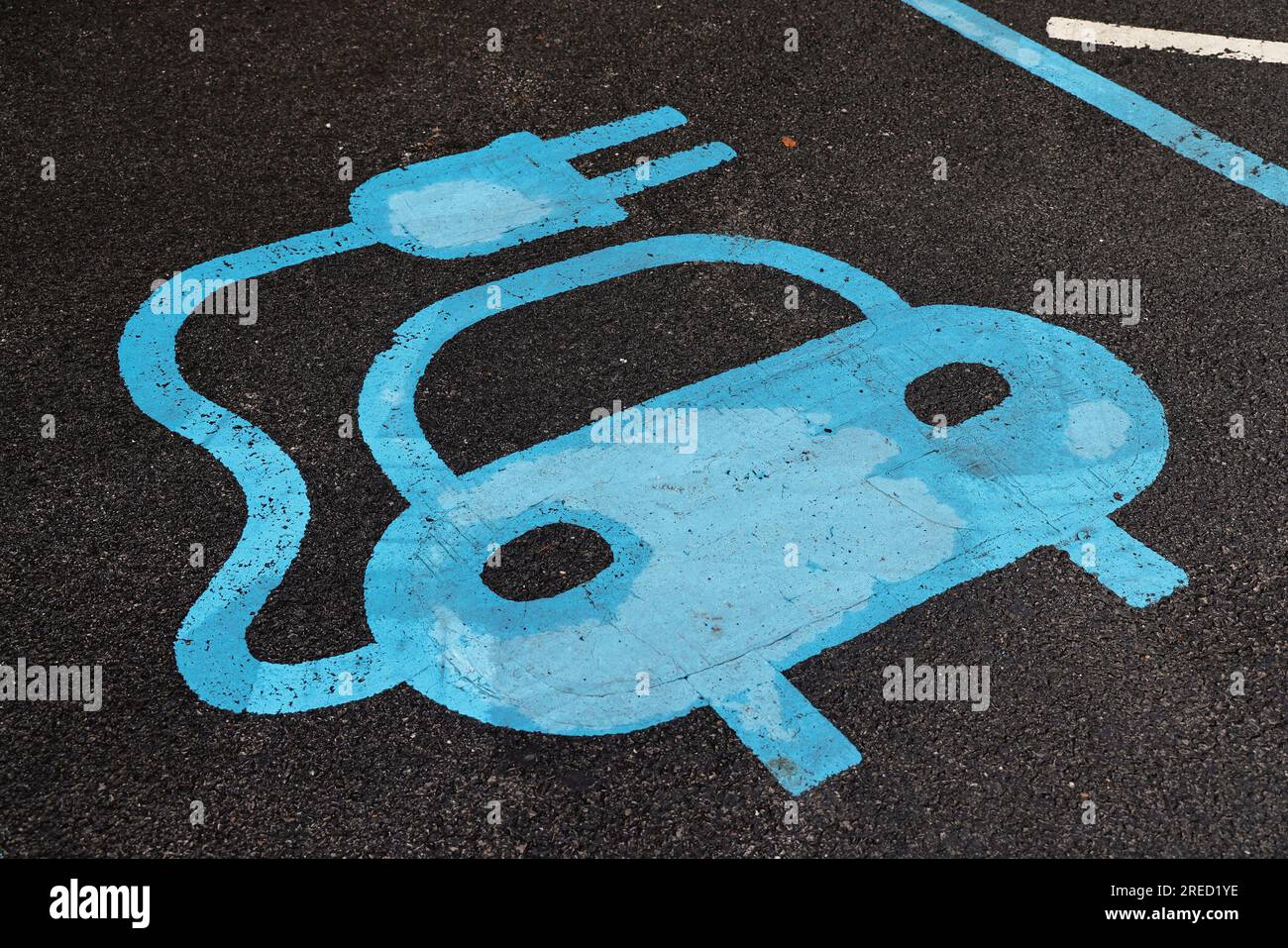 Transport, Road, Car, Blue sign painted on parking bay for electric car ...