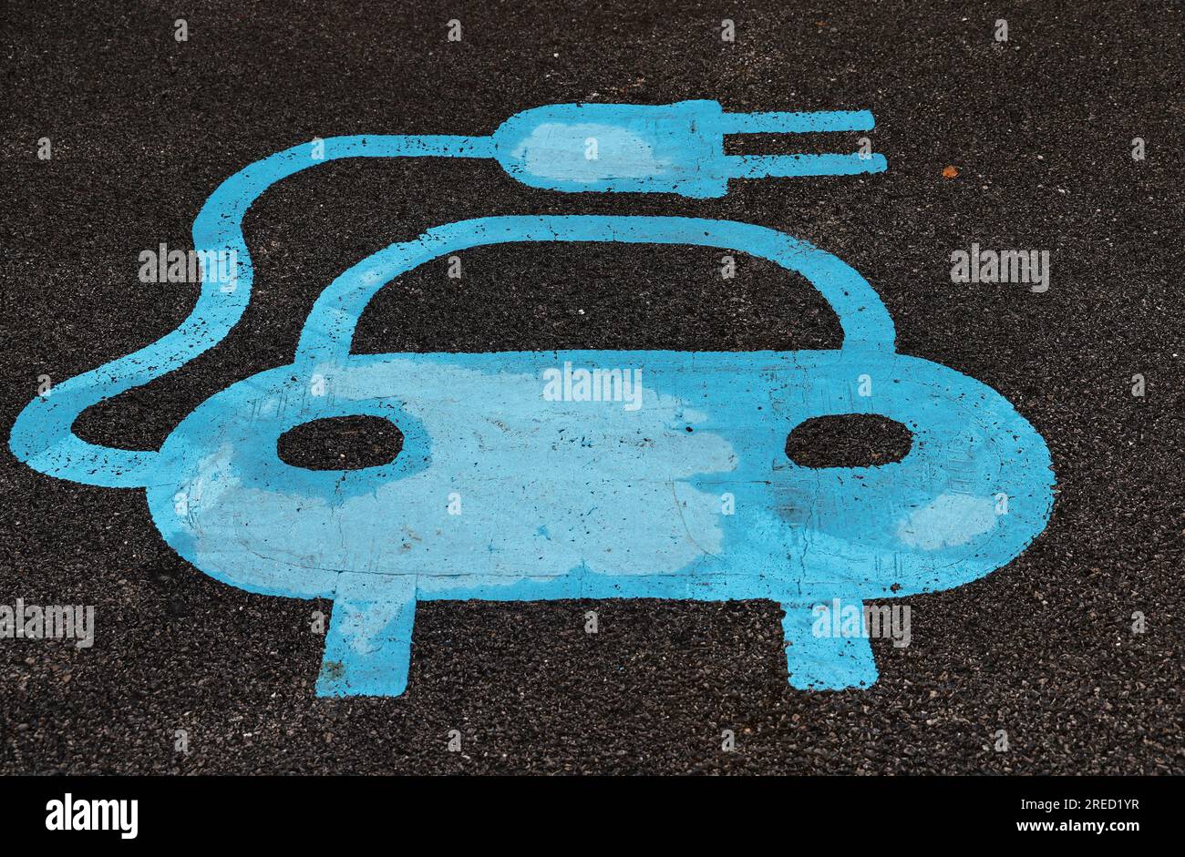 Transport, Road, Car, Blue sign painted on parking bay for electric car ...