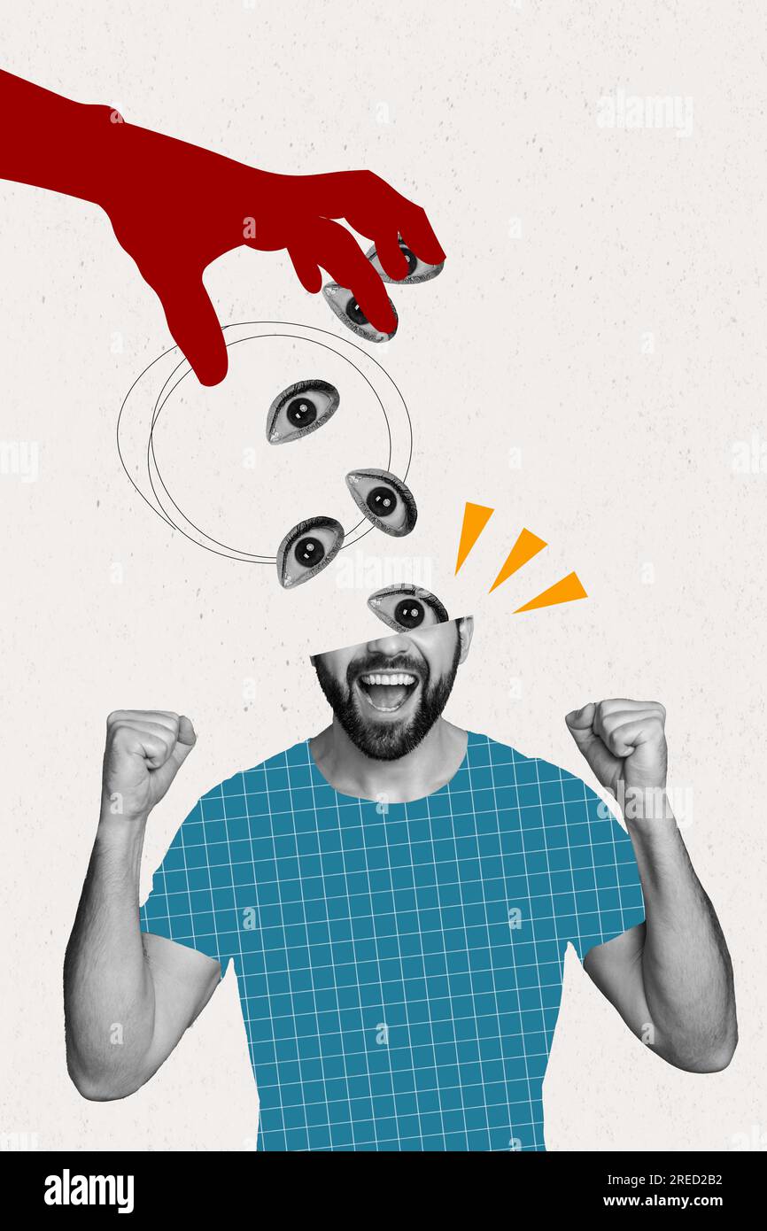 Creative photo template collage artwork bizarre funny guy fists up ...