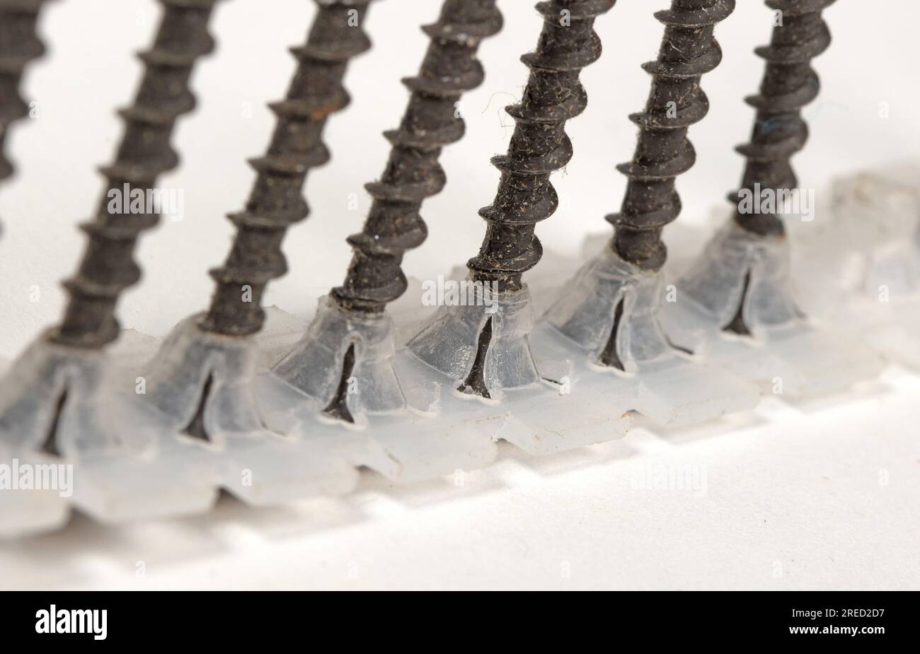 Close up view of plastic strip with screws, isolated - Industrial ...