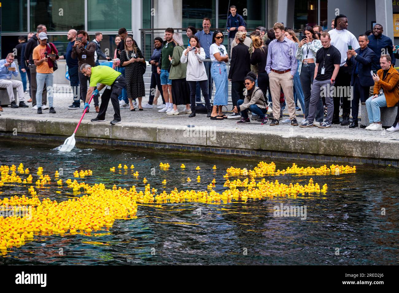 London, UK. 27 July 2023. The public watches one thousand ducks in a ...