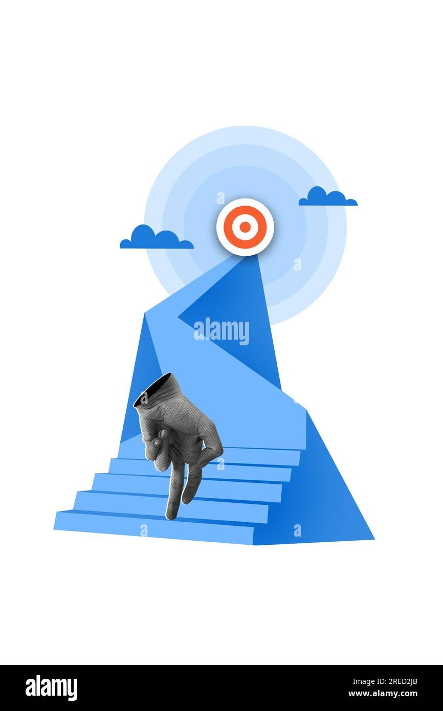 Vertical collage image of black white effect arm fingers walk climb ...