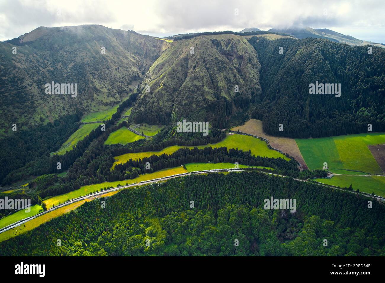 Aerial shot Boca do Inferno landscape with green hills and amazing ...