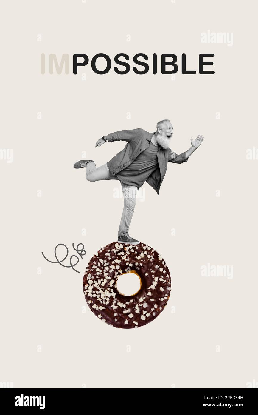 Vertical collage picture of excited black white colors mini grandfather ...