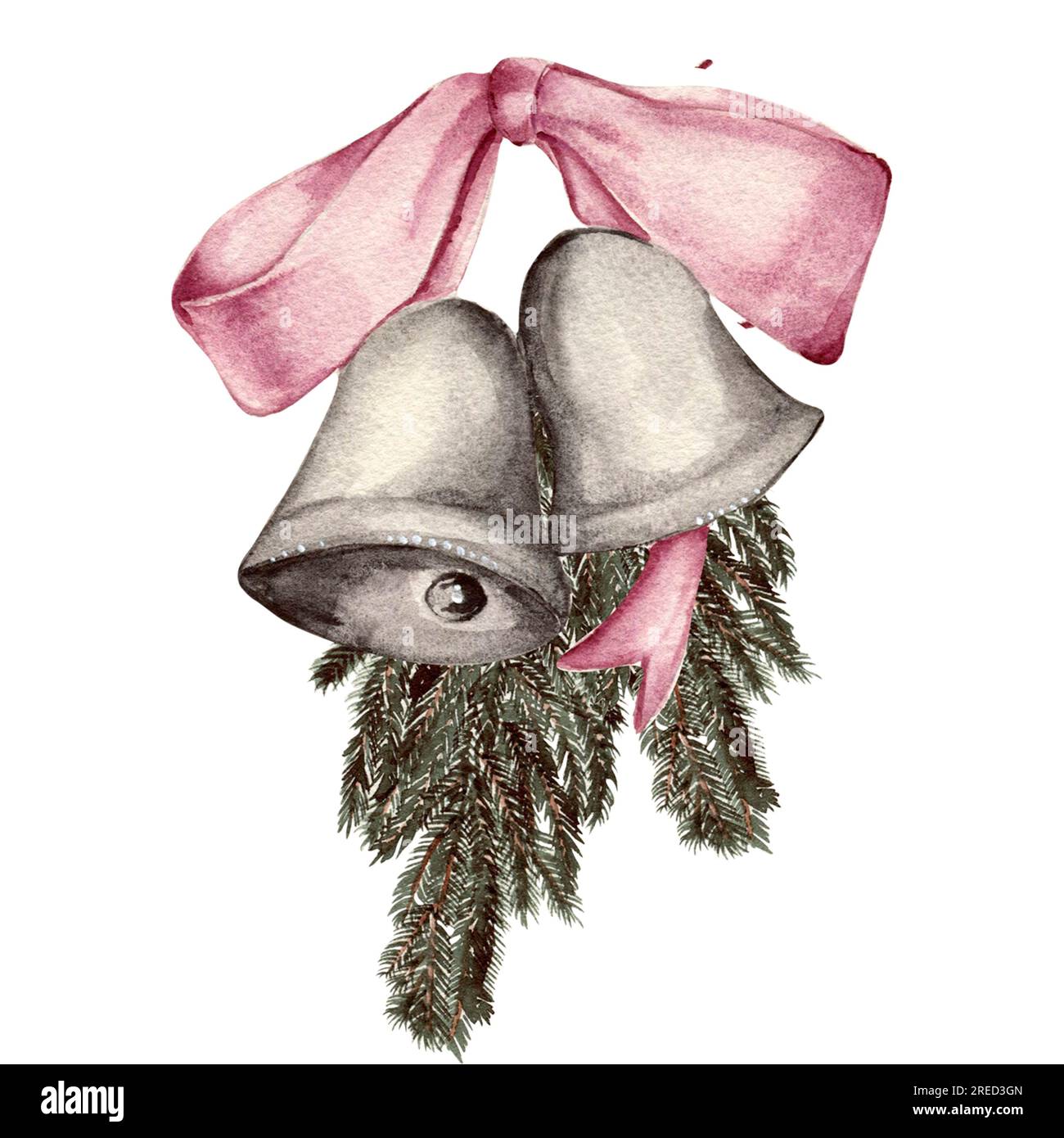 Watercolor winter Christmas bells with ribbons. Watercolor illustration ...