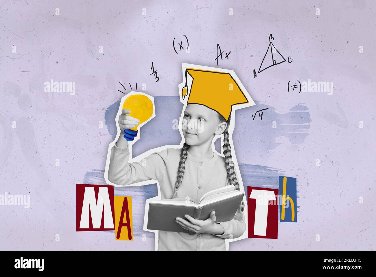 Collage sketch poster sketch of happy clever girl genius learning math ...