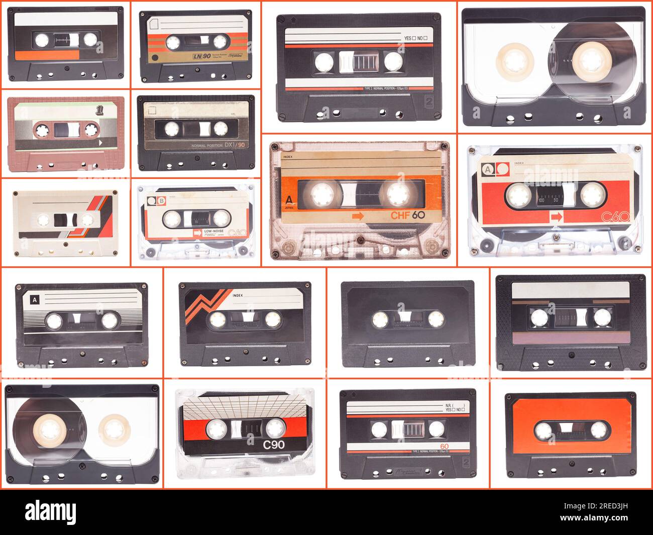 Collage of various vintage audio cassettes tapes Stock Photo - Alamy