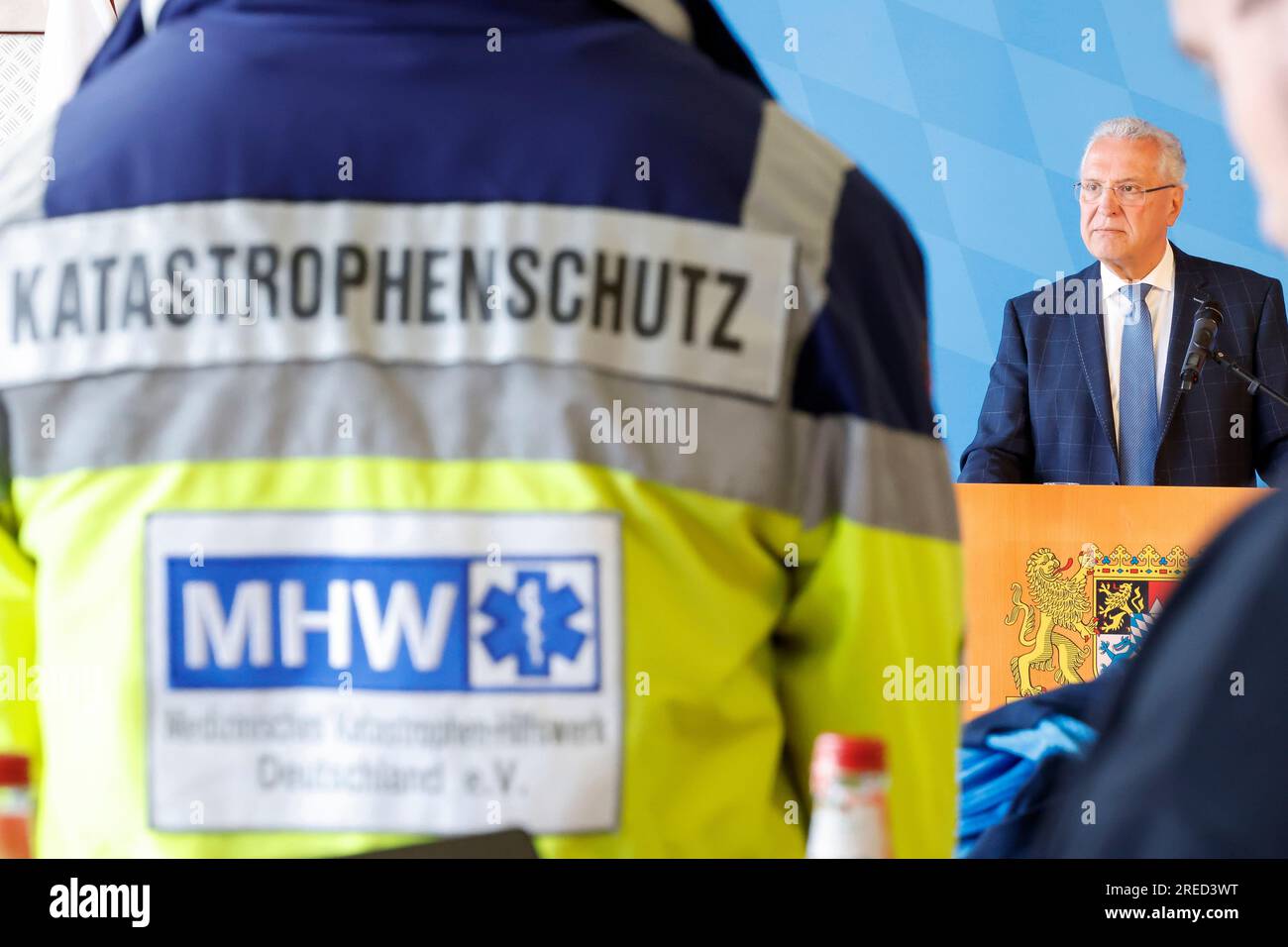 Nuremberg, Germany. 27th July, 2023. Interior Minister Joachim Herrmann (CSU) presents the new ...