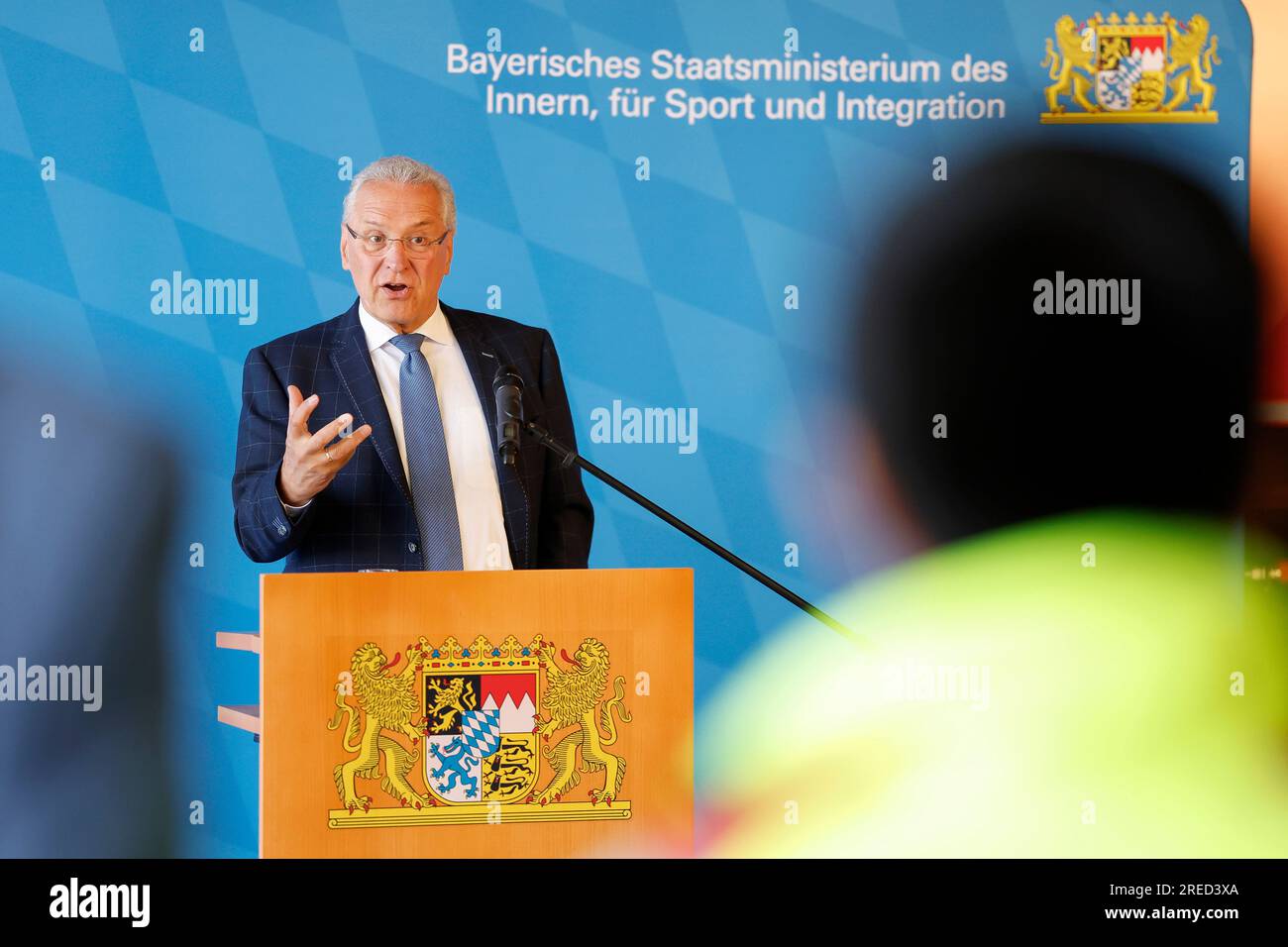 Nuremberg, Germany. 27th July, 2023. Interior Minister Joachim Herrmann (CSU) presents the new ...