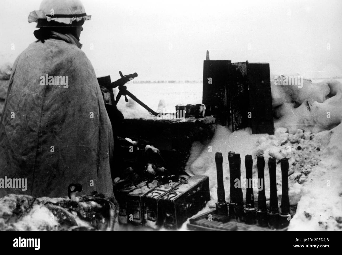 German machine gunner in his post near Mtsensk in the southern section ...