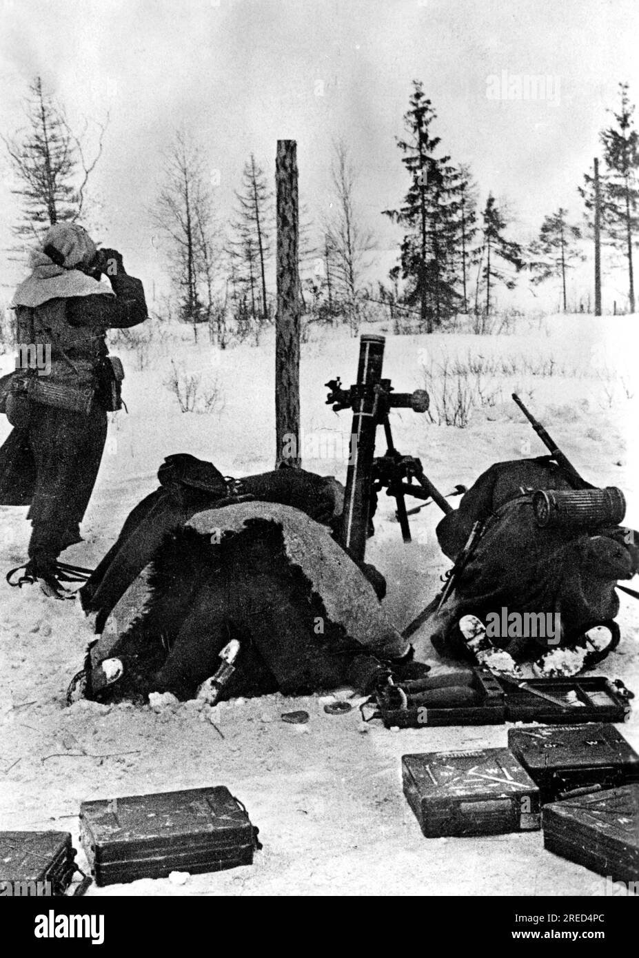 German soldiers fire a grenade launcher at Russian positions. Photo ...