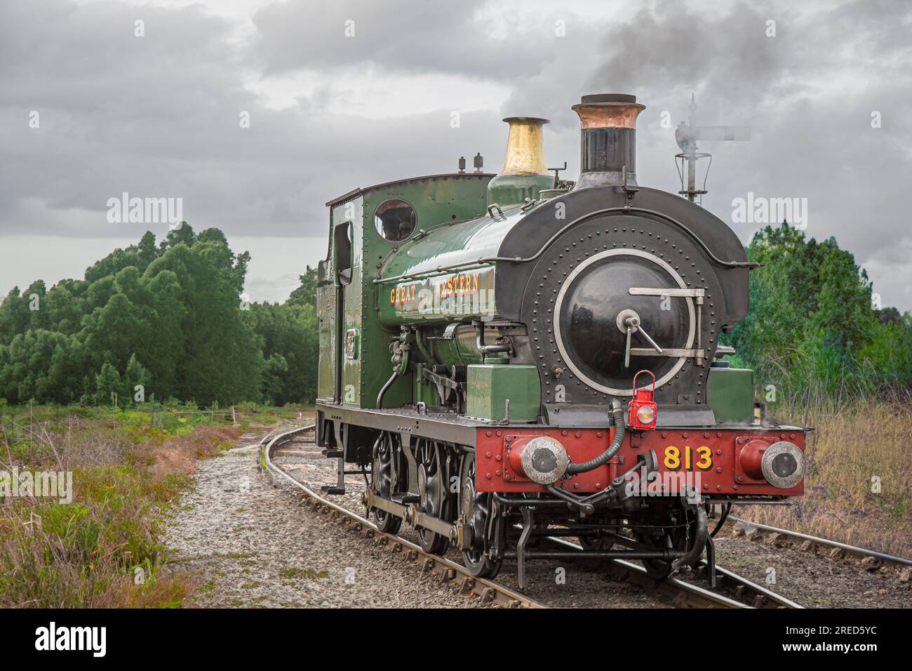Great Western steam locomotive, 813, isolated on track, Severn Valley ...