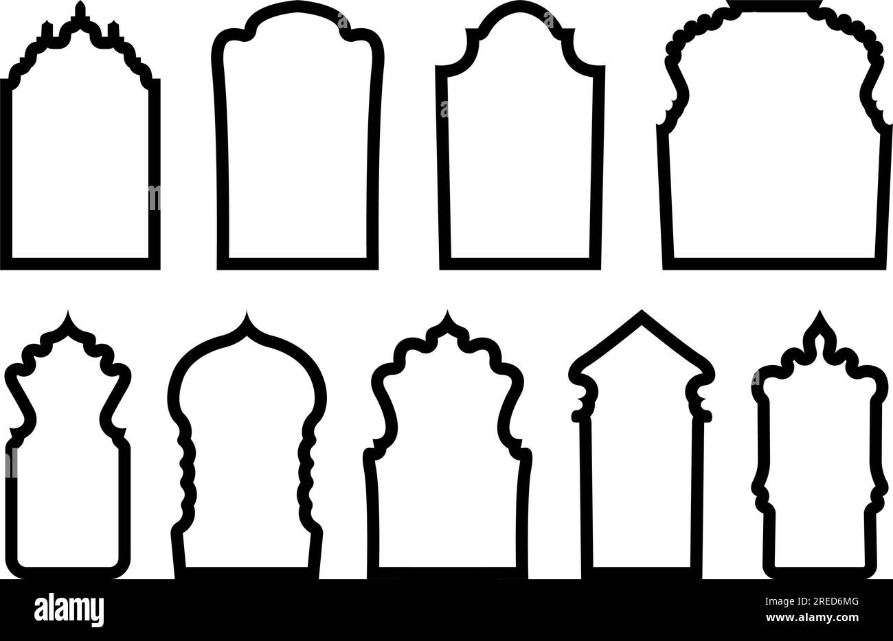 Collection isolated simple frame in arabic style. Outline of Islamic ...