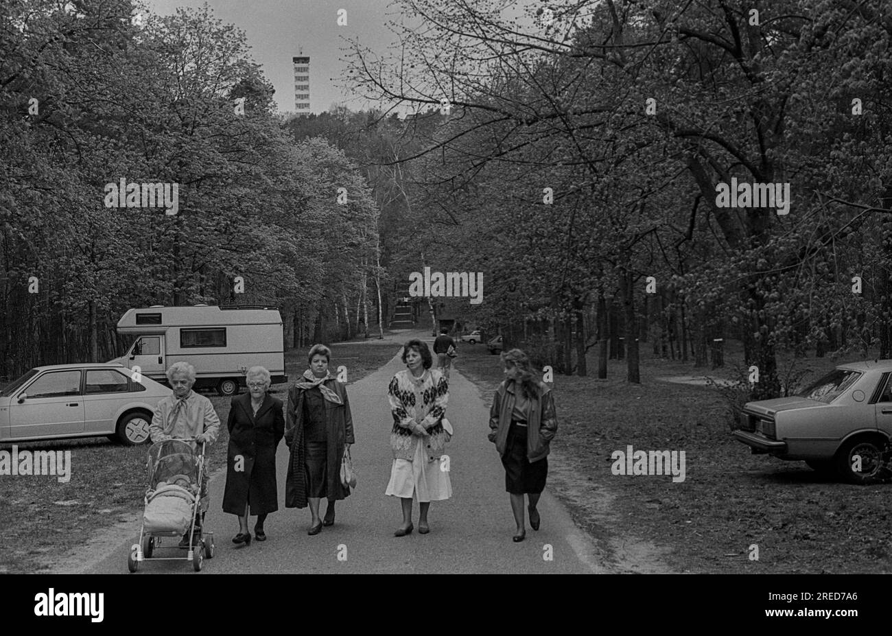 GDR, Berlin, 14.04.1990, in the Müggelberge, view to the Müggelturm ...