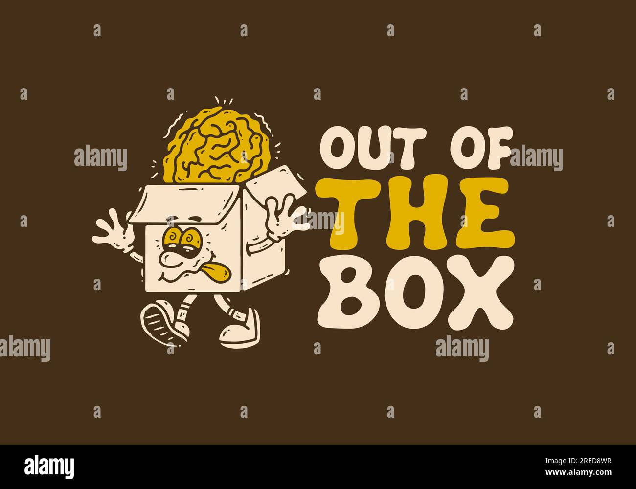 Out of the box, Vintage mascot character of a cardboard box with a ...