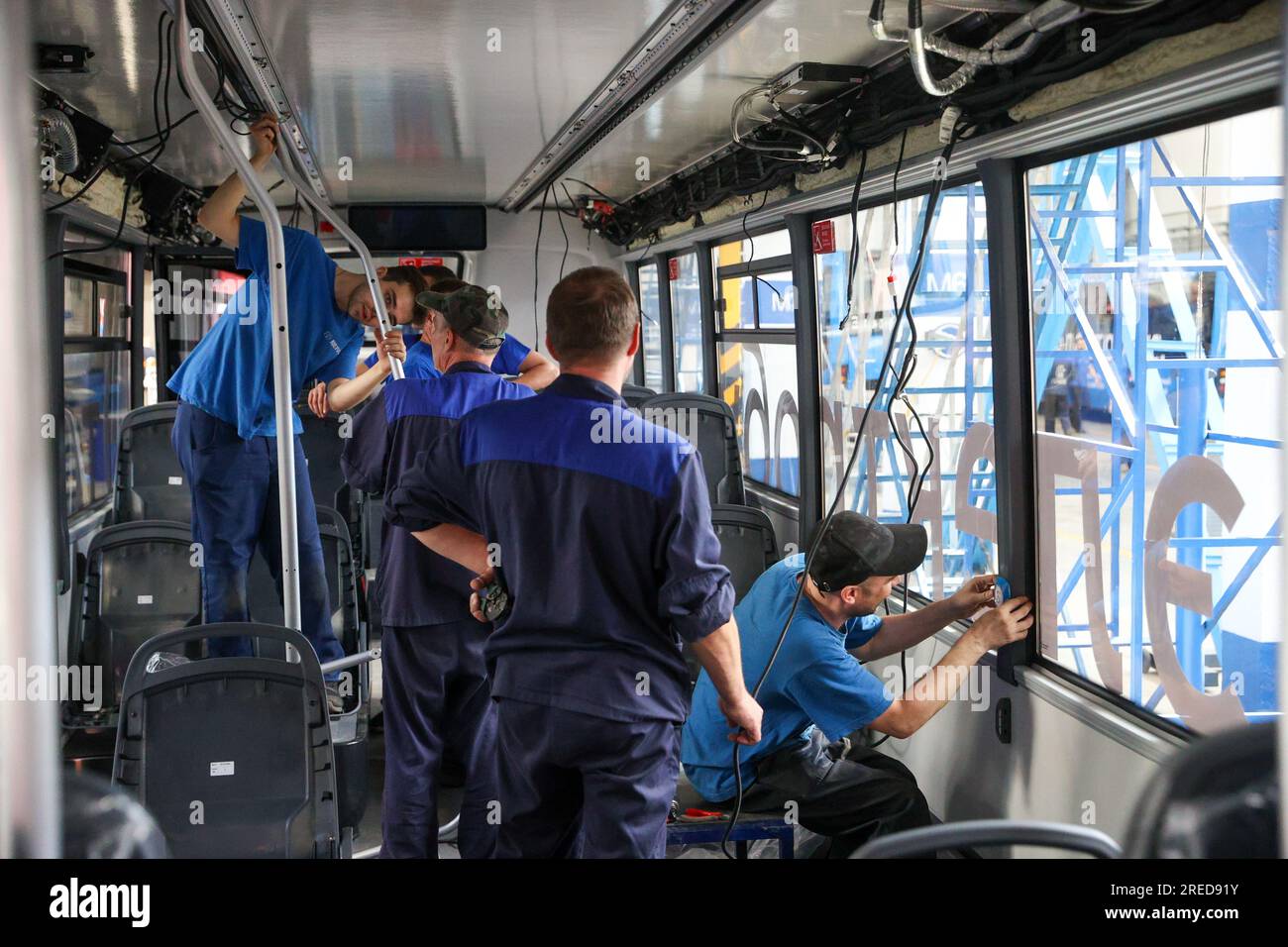 July 27. 2023. Russia. Moscow. Assembly of electric buses in the ...