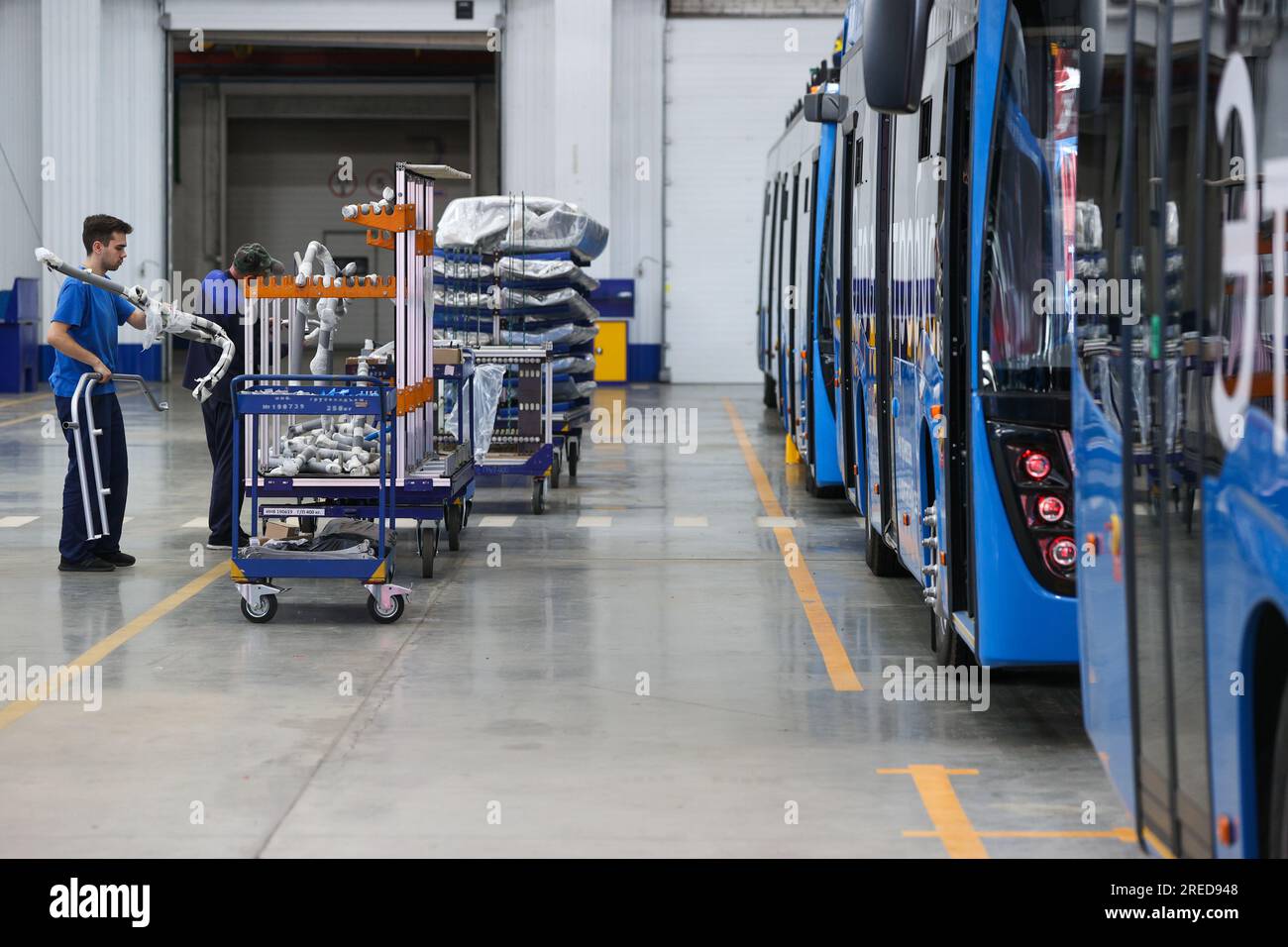 July 27. 2023. Russia. Moscow. Assembly of electric buses in the ...