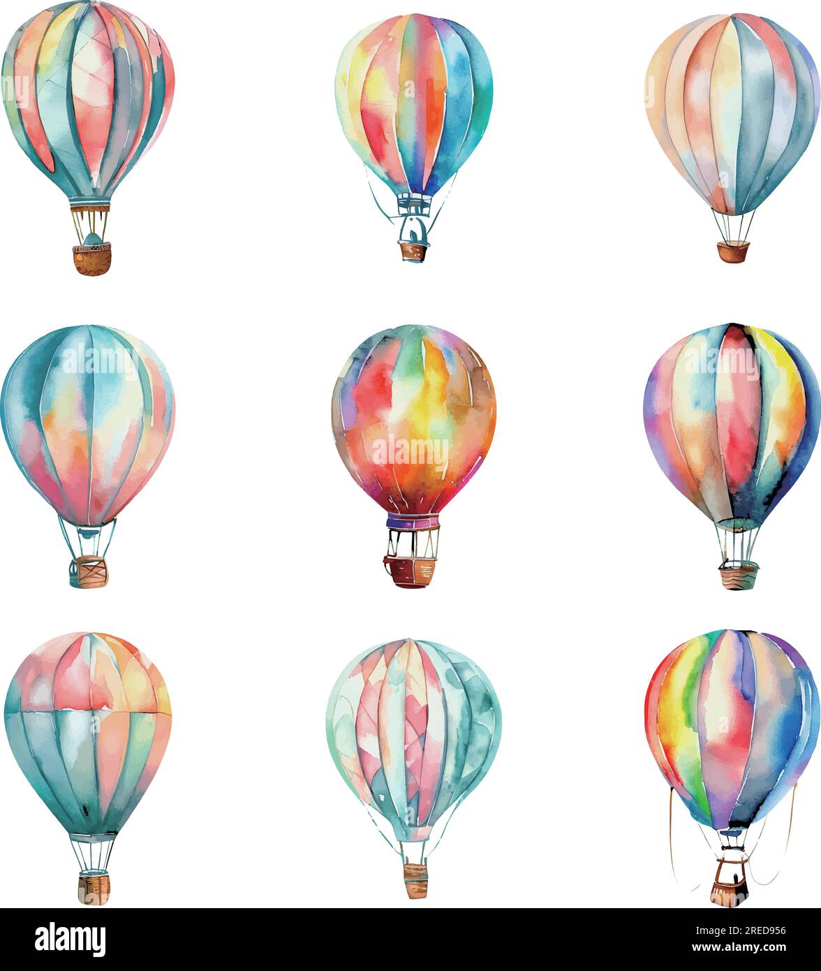 Watercolor hot air balloons set. Hand painted illustration isolated on ...