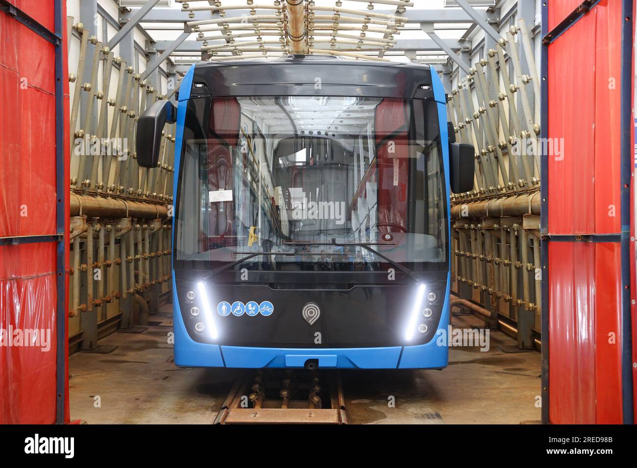 July 27. 2023. Russia. Moscow. Assembly of electric buses in the ...