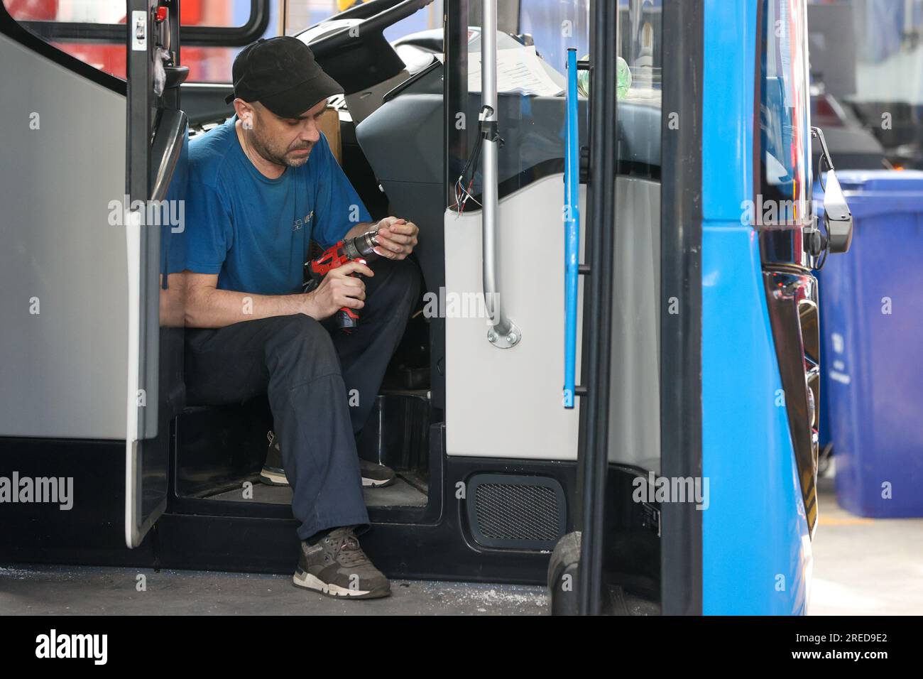July 27. 2023. Russia. Moscow. Assembly of electric buses in the ...