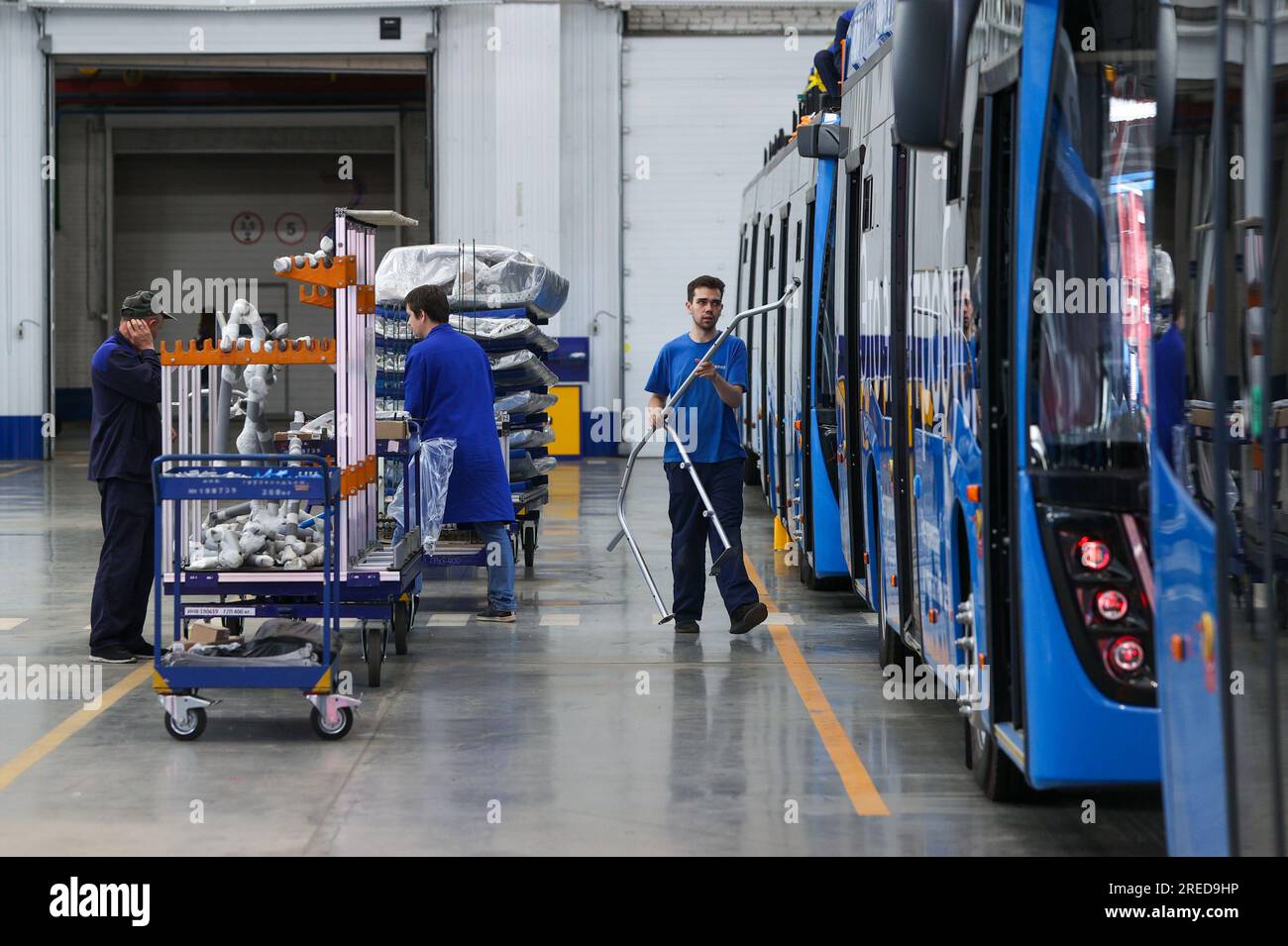 July 27. 2023. Russia. Moscow. Assembly of electric buses in the ...
