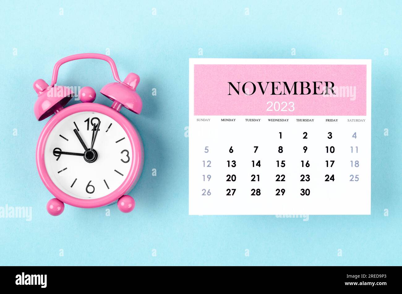 November 2023 Monthly calendar for 2023 year with pink color alarm ...