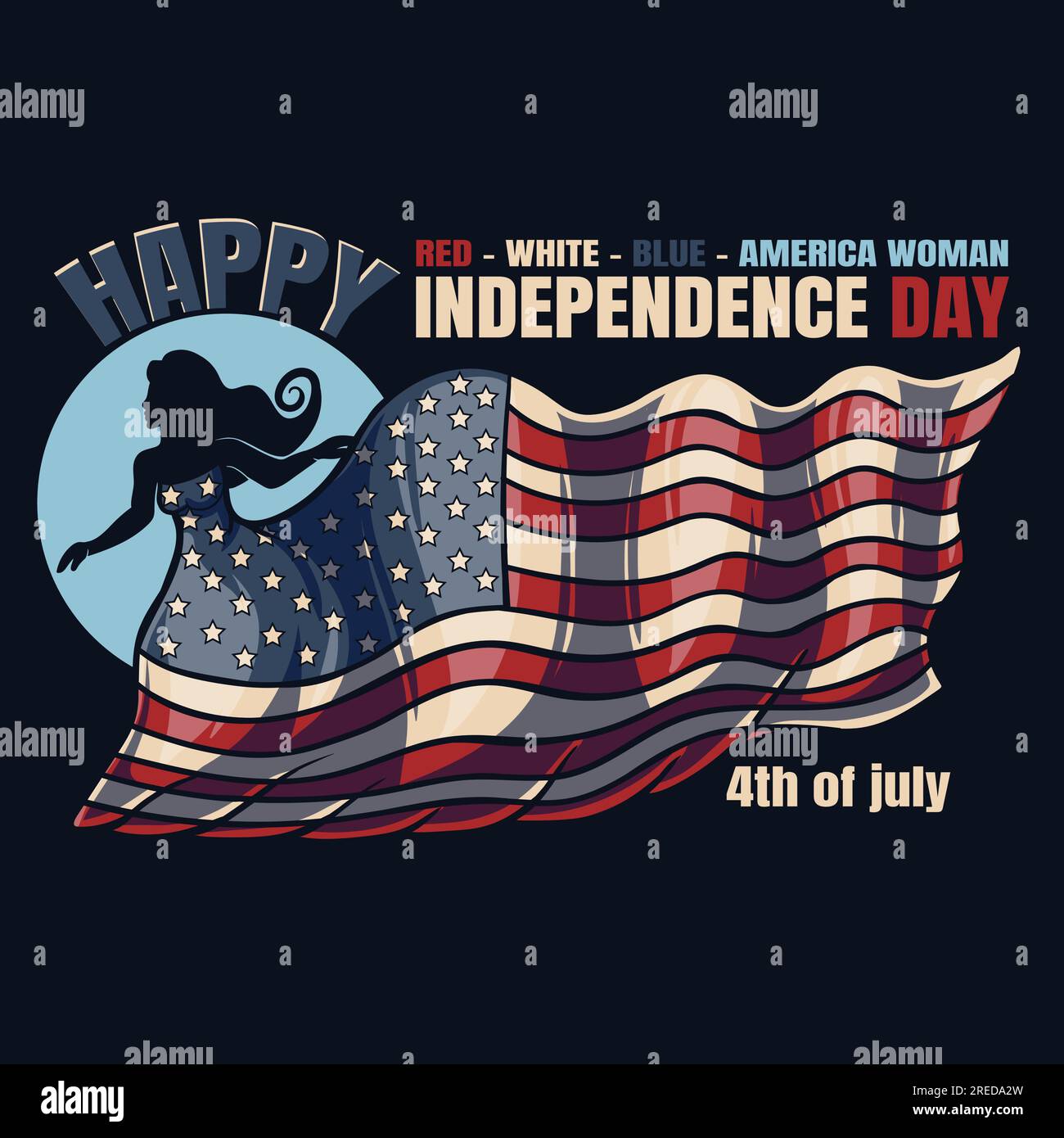 Silhouette woman wearing american flag dress vector illustration for ...