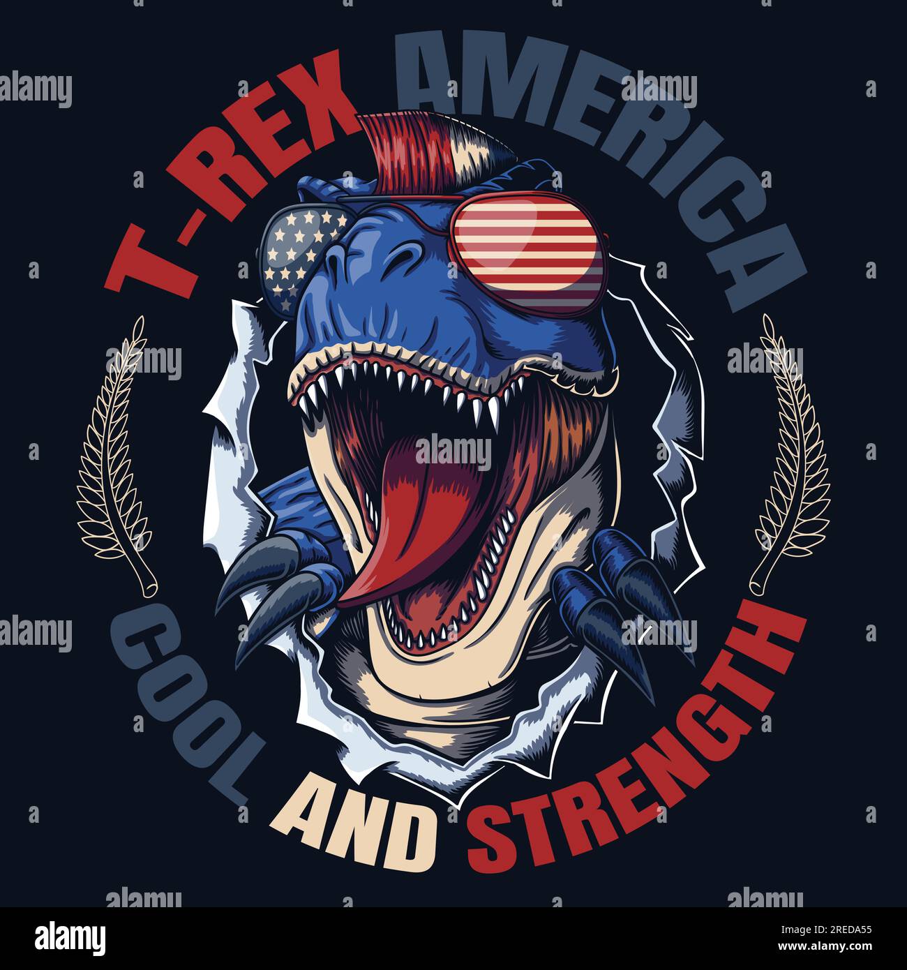 T rex cool wearing accessories america flag vector illustration for ...
